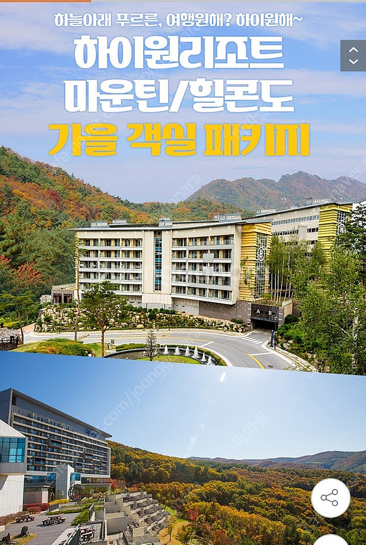 하이원 리조트 숙박패키지ㅡ3인 여행숙박이용권 중고나라
