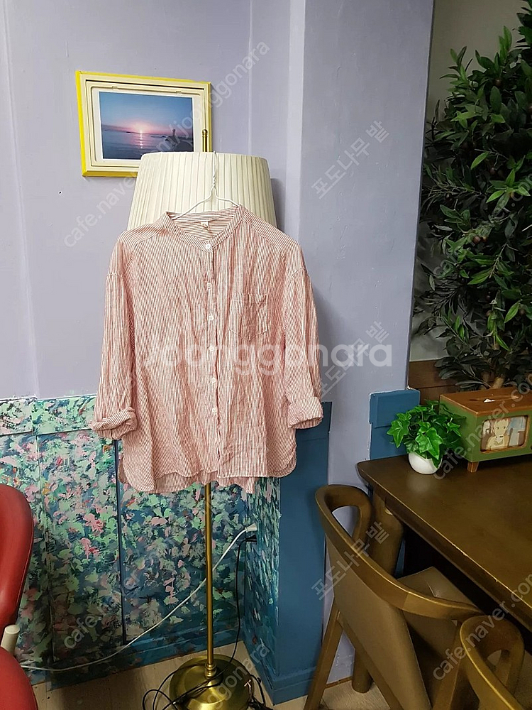 레드 스트라이프 차이나 카라 셔츠 블라 여성의류 중고나라
